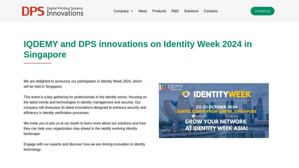 IQDEMY and DPS innovations on Identity Week 2024 in Singapore